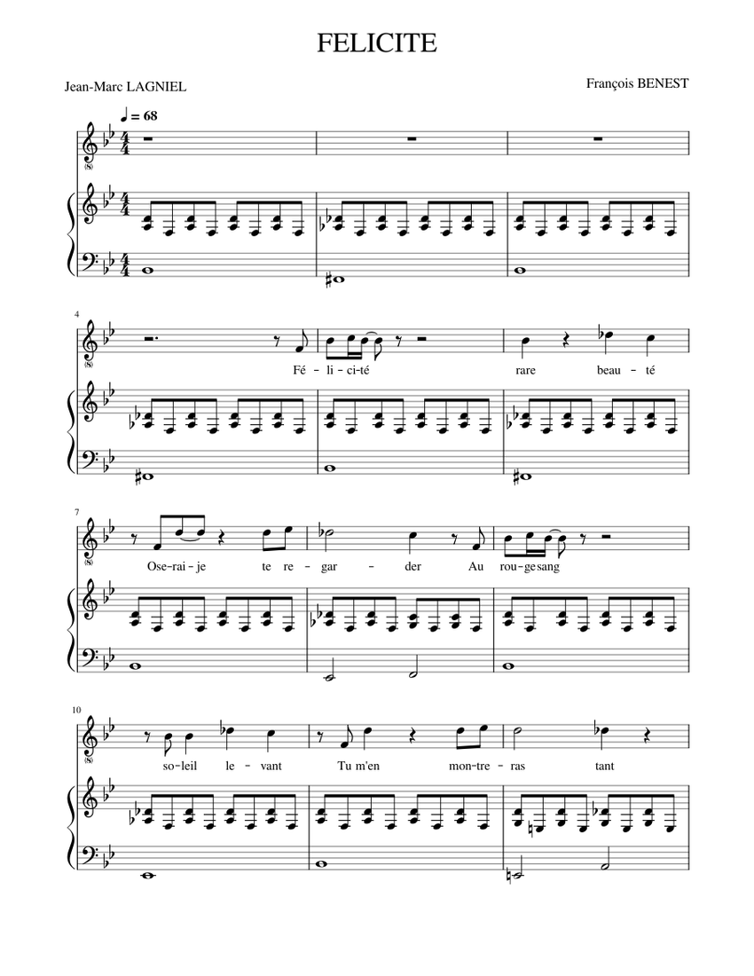 FELICITE Sheet music for Piano, Vocals (Piano-Voice) | Musescore.com