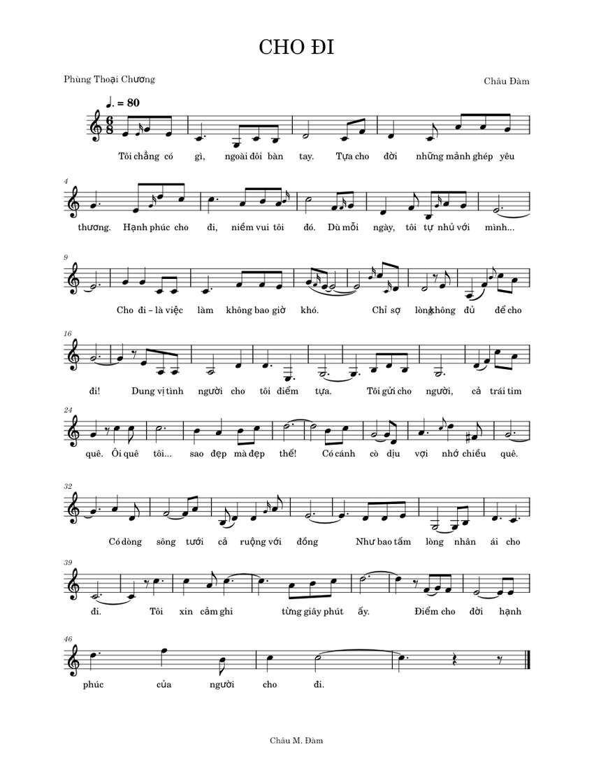 CHO ĐI Sheet music for Piano (Solo) Easy | Musescore.com