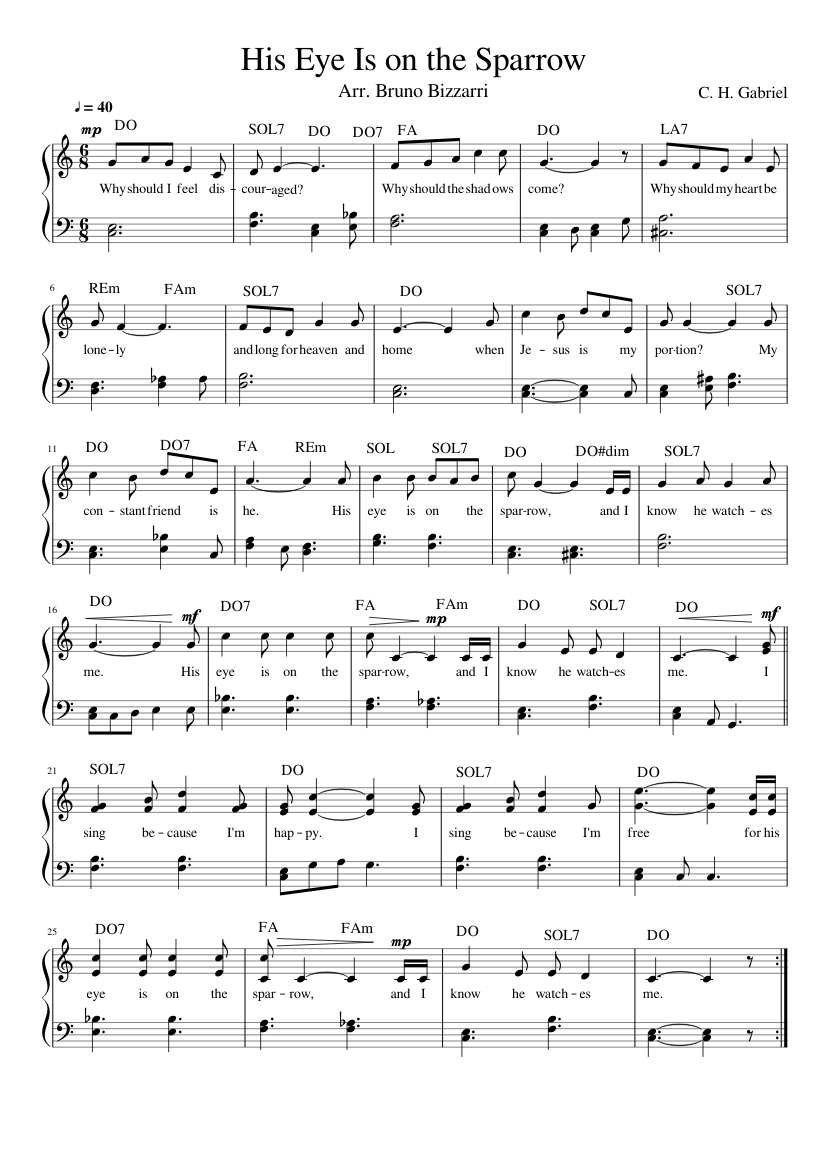 His eye is on the sparrow – Charles H. Gabriel His Eye Is on the Sparrow Sheet Music with Chords ...