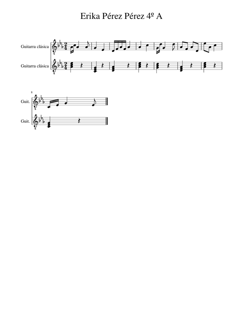 Erika Pérez Pérez 4º A Sheet music for Guitar (Mixed Duet) | Musescore.com