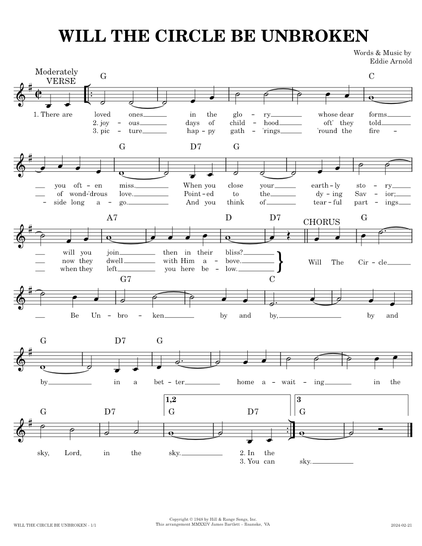 Will The Circle Be Unbroken [lead sheet] - Eddy Arnold Sheet Music for ...