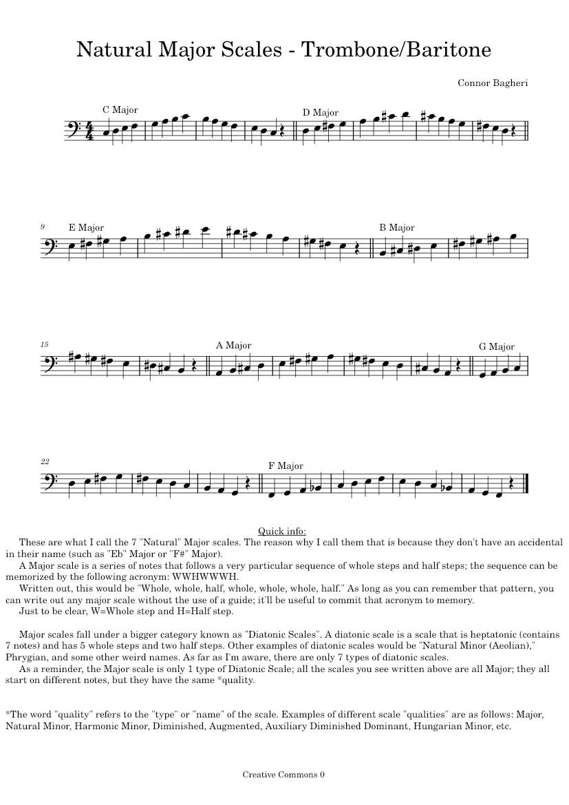 Natural Major Scales - Trombone/Baritone Sheet music for Trombone (Solo) | Musescore.com