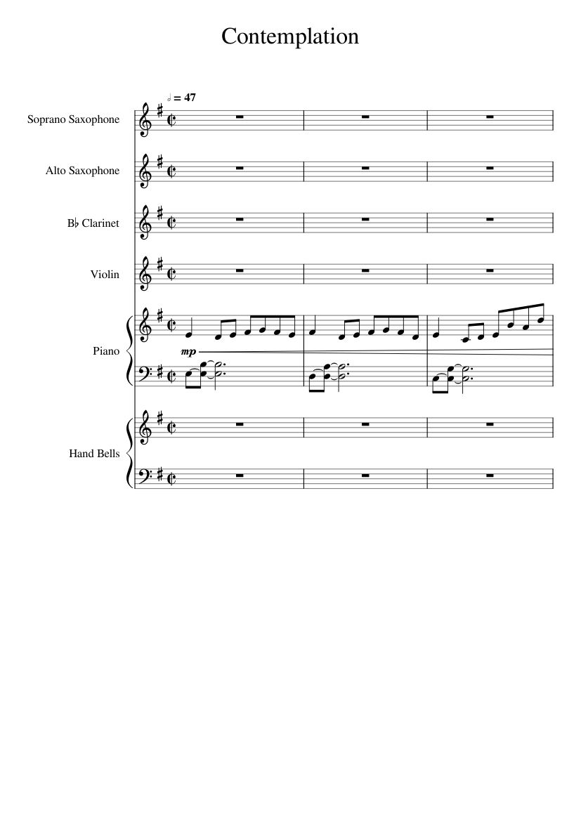 Contemplation Sheet music for Piano, Clarinet in b-flat, Saxophone alto ...