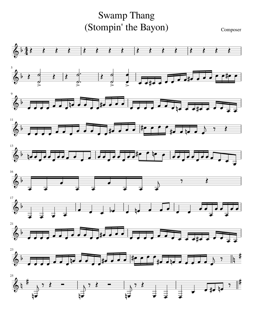 Swamp Thang Viola to Violin III Sheet music for Piano (Solo) Easy ...