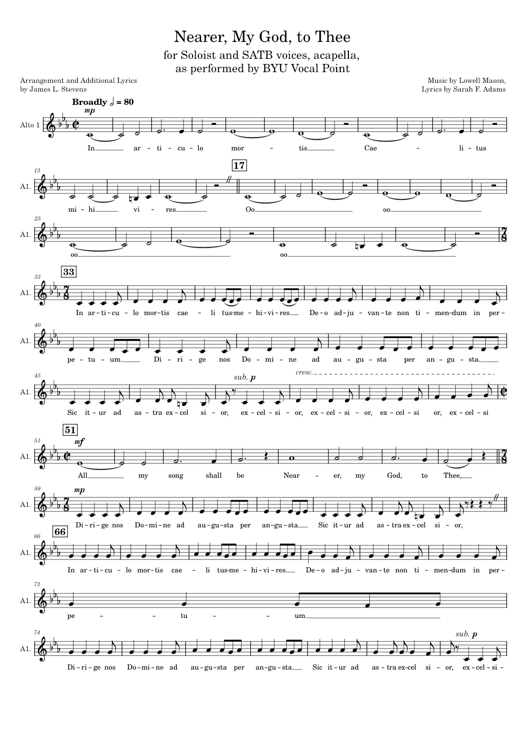 Nearer, My God, to Thee BYU SSAATTBB (Alto 1) Sheet Music for Alto (A ...