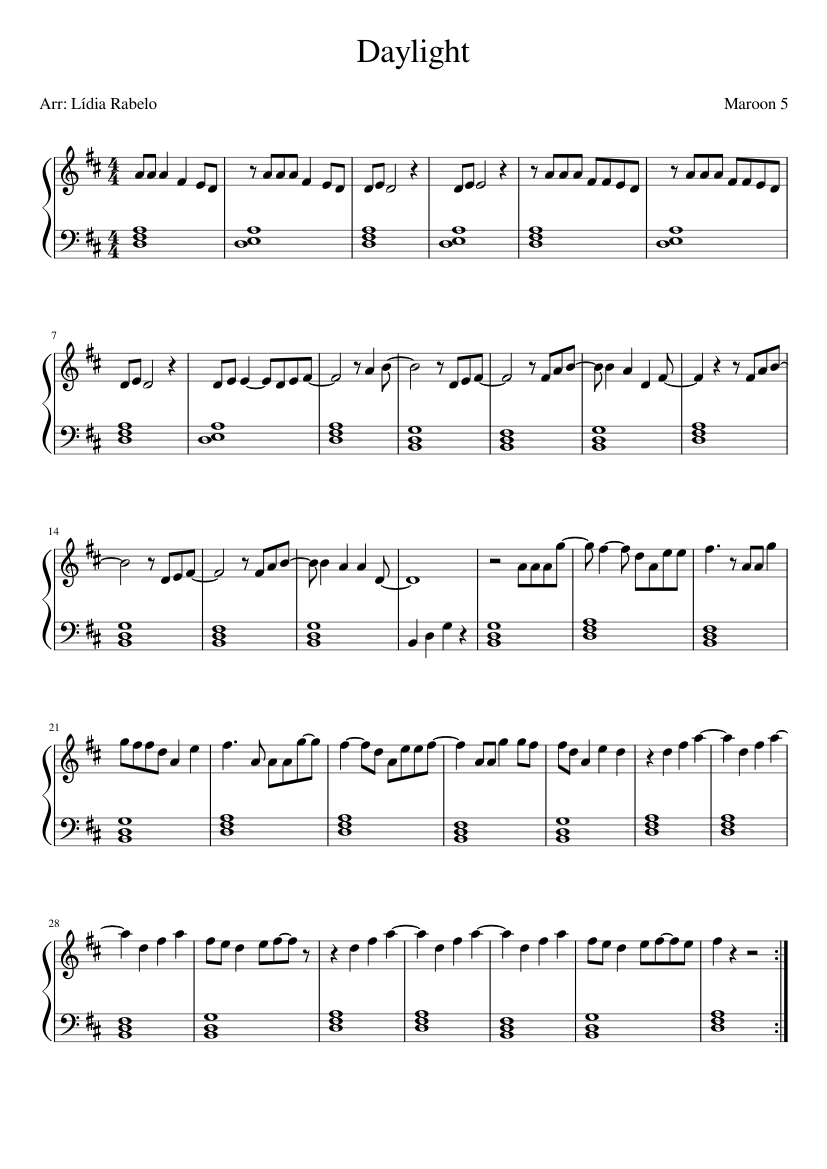 Daylight Easy Piano Sheet music for Piano (Solo) | Musescore.com