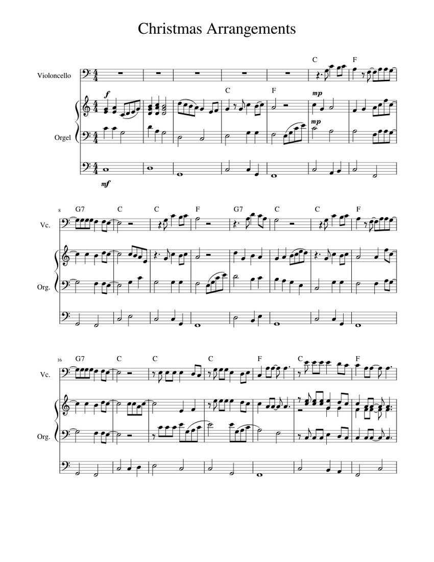 Christmas Arrangement Sheet music for Organ, Cello (Mixed Duet ...