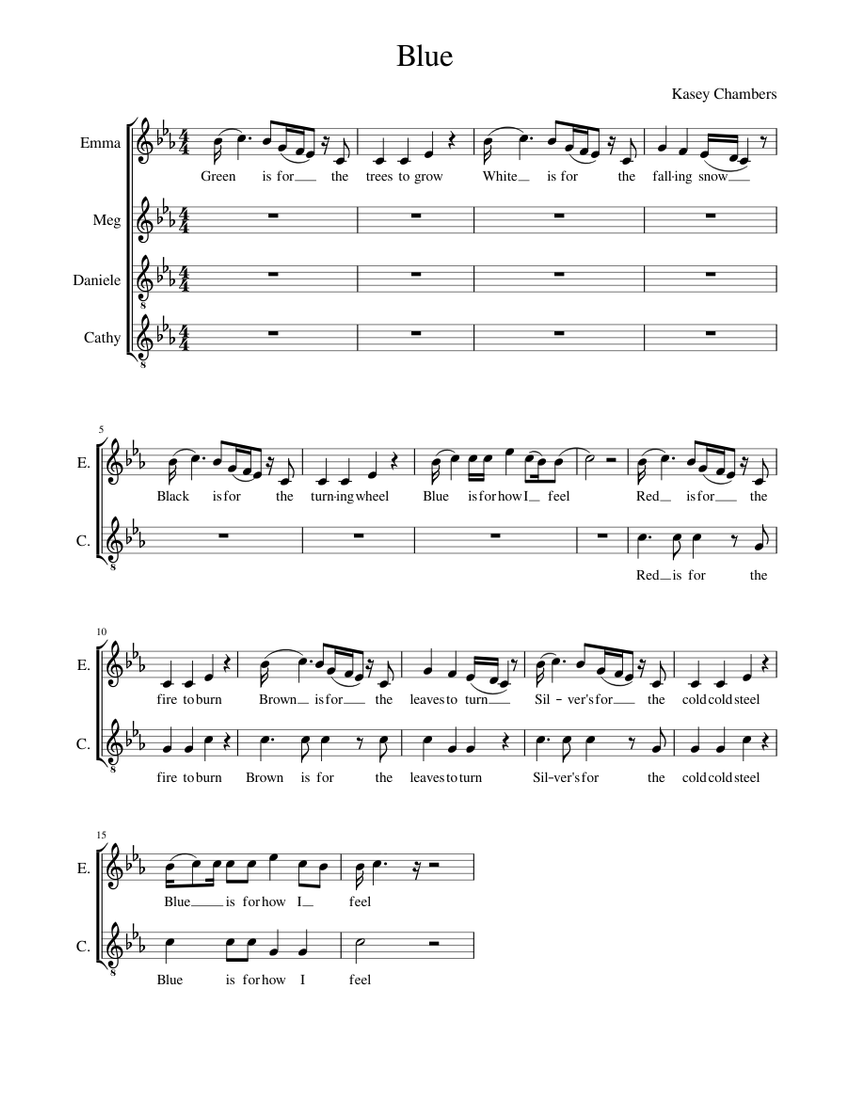 Blue by Kasey Chambers Sheet music for Soprano, Alto, Tenor, Bass voice ...