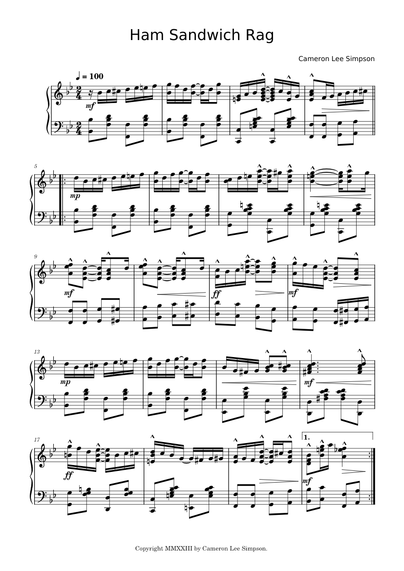 Ham Sandwich Rag Sheet music for Piano (Solo) | Musescore.com