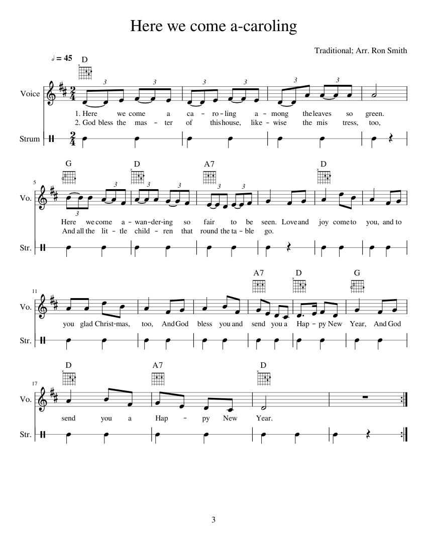 Here we come a caroling Sheet music for Vocals, Claves (Solo ...