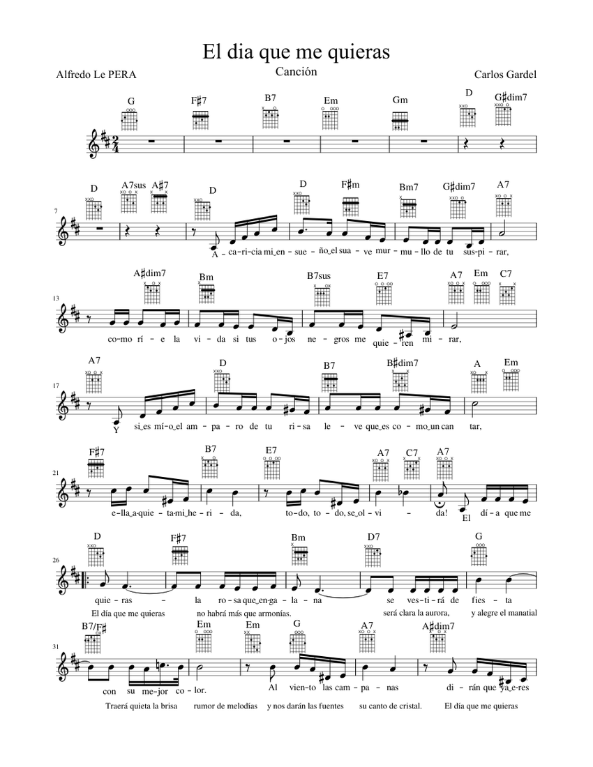 El dia que me quieras - Guitarra Sheet music for Piano (Solo) | Musescore.com