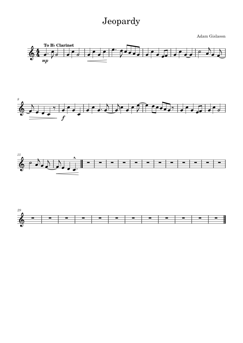 Jeopardy theme – Misc Television Jeopardy theme song, Clarinet Solo ...