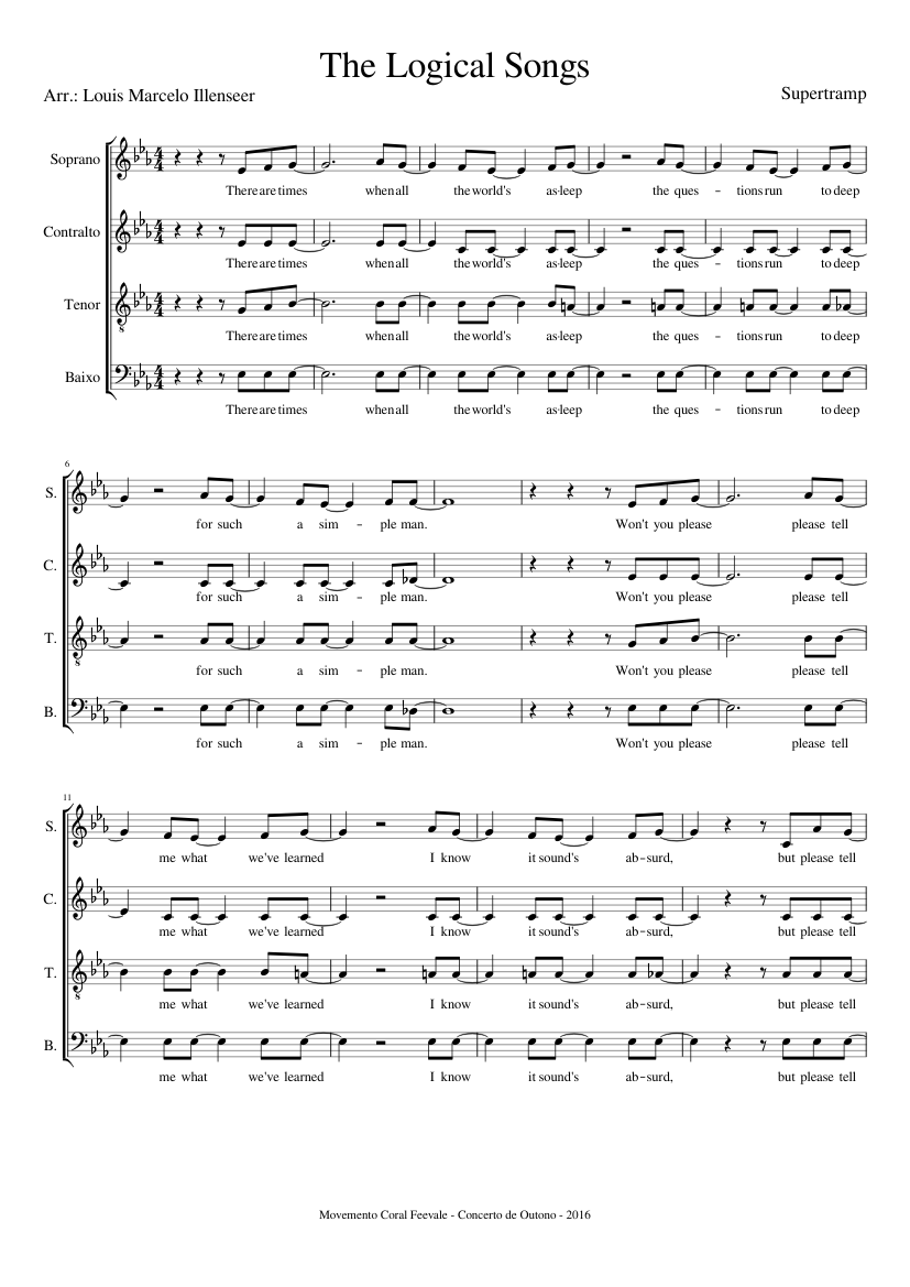 The Logical Songs Sheet music for Soprano, Alto, Tenor, Bass voice ...