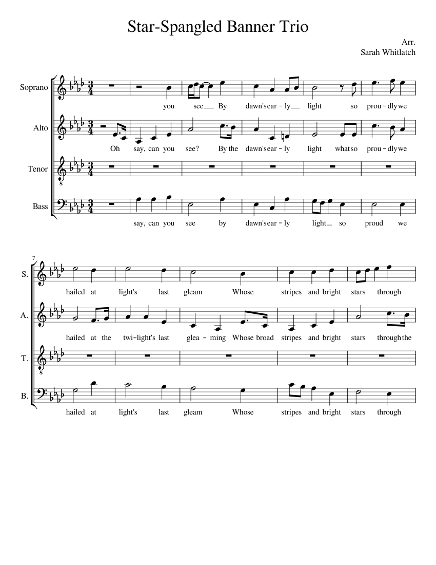 _Star_Spangled_Banner_Trio_ Sheet music for Soprano, Alto, Tenor, Bass ...