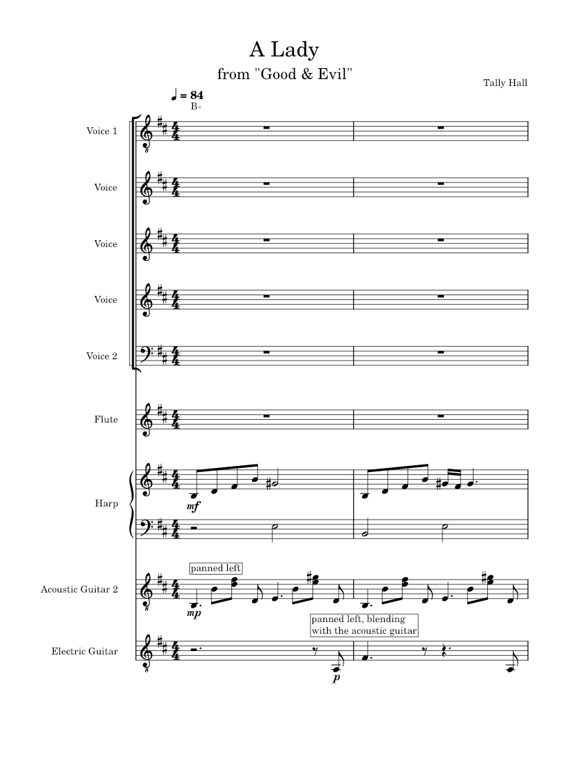 A Lady – Tally Hall Sheet music for Vocals, Flute, Guitar, Harp (Mixed ...
