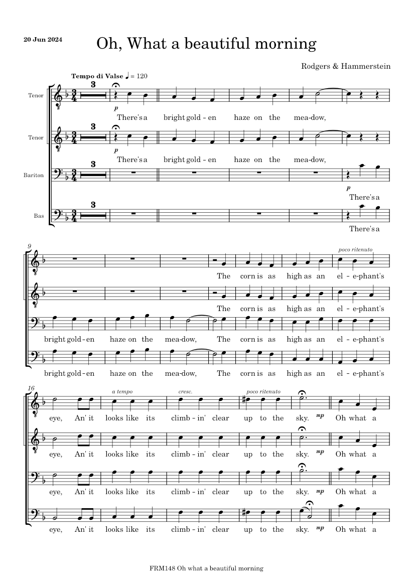 FRM148 Oh what a beautiful morning-TTBB-PAR Sheet music for Tenor, Bass ...
