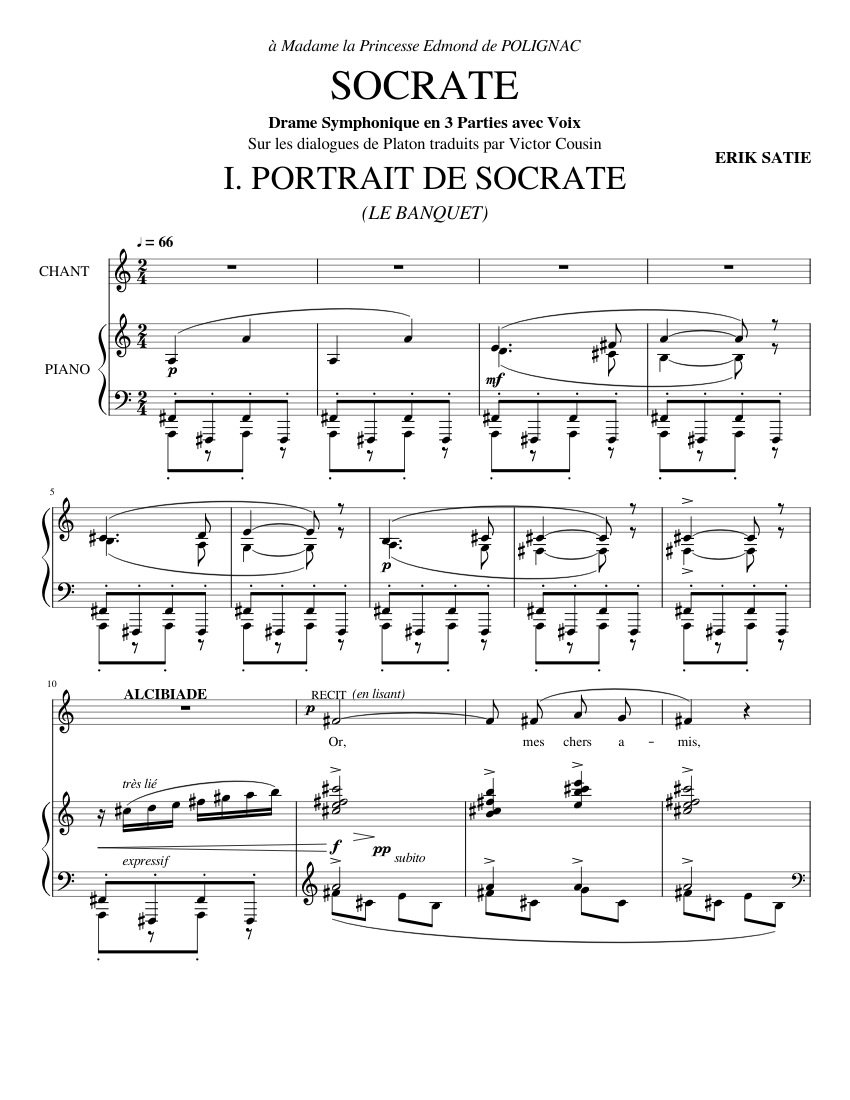 Satie Socrate 1 - Portrait de Socrate Sheet music for Piano, Oboe ...
