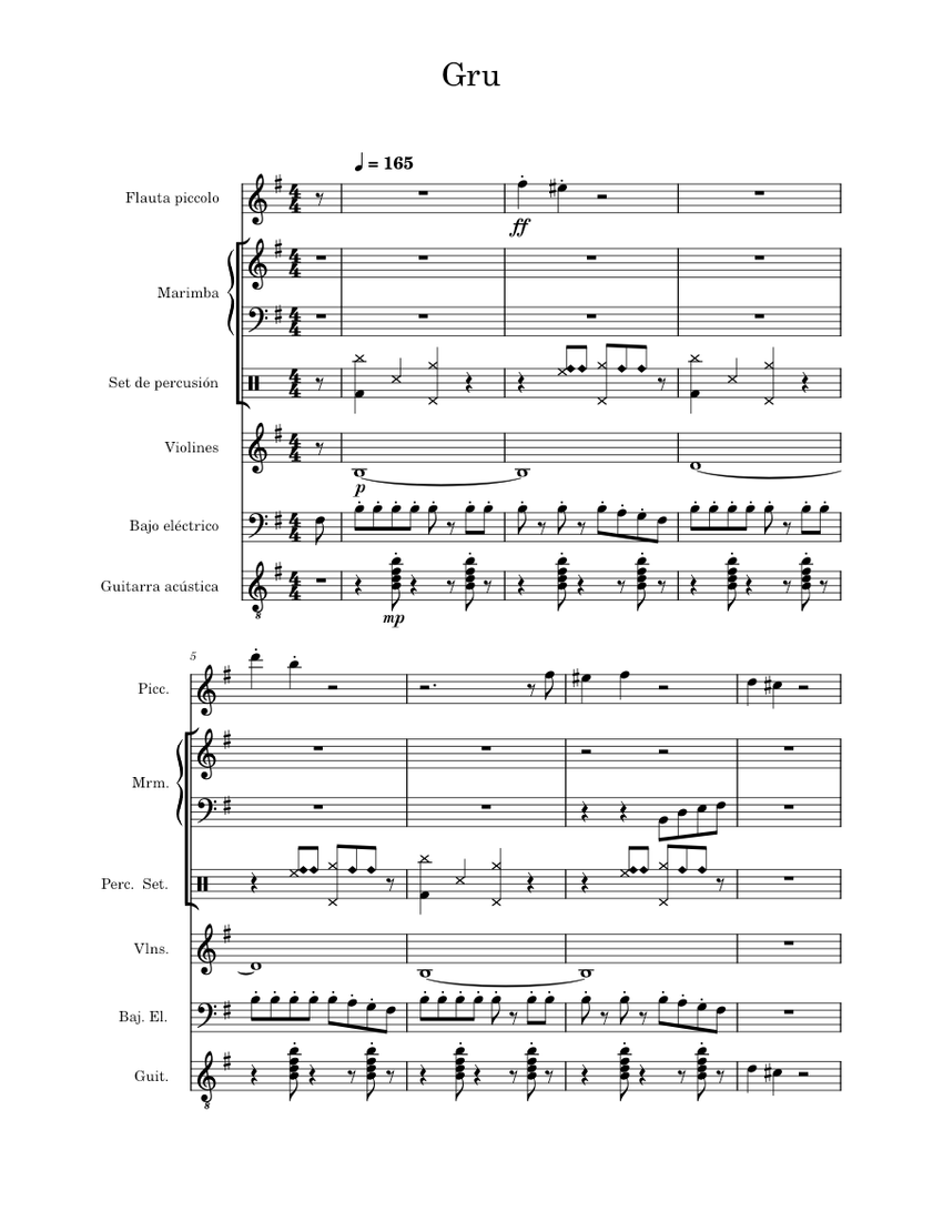 Gru Whistle Theme Sheet music for Flute piccolo, Guitar, Bass guitar ...
