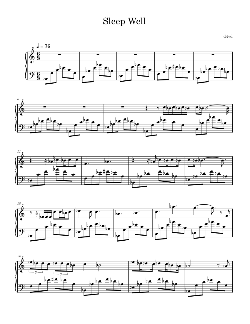 Sleep Well – d4vd Sheet Music for Piano (Solo) Easy | MuseScore.com