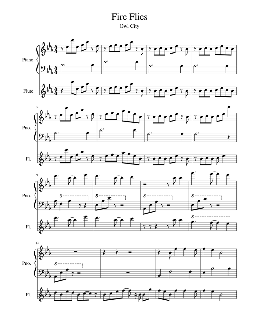 Fire Flies - Owl City Sheet music for Piano, Flute (Solo) | Musescore.com