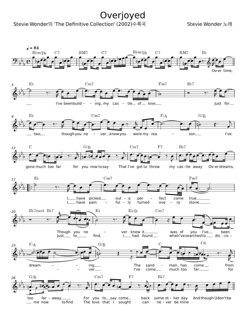 Overjoyed - Stevie Wonder Sheet Music with Chords for Piano (Solo) easy ...