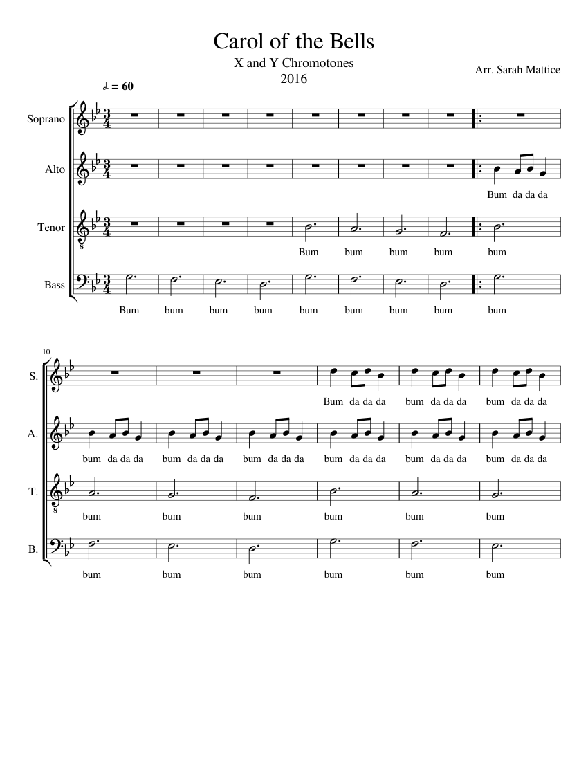 Carol of the Bells Sheet music for Soprano, Alto, Tenor, Bass voice ...