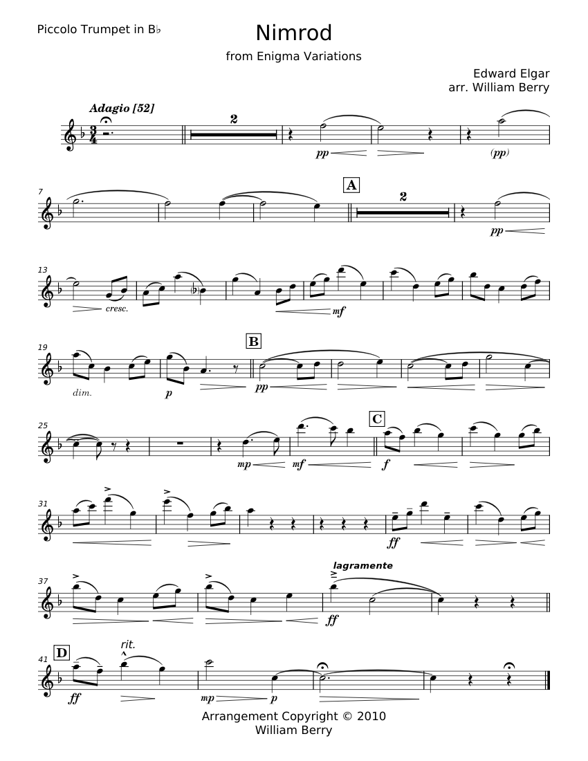 Nimrod from "Enigma Variations" - Edward Elgar Sheet music for Trumpet ...