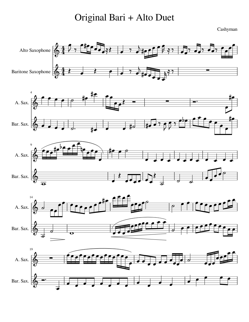 Original Bari + Alto Duet Sheet Music for Saxophone alto, Saxophone ...