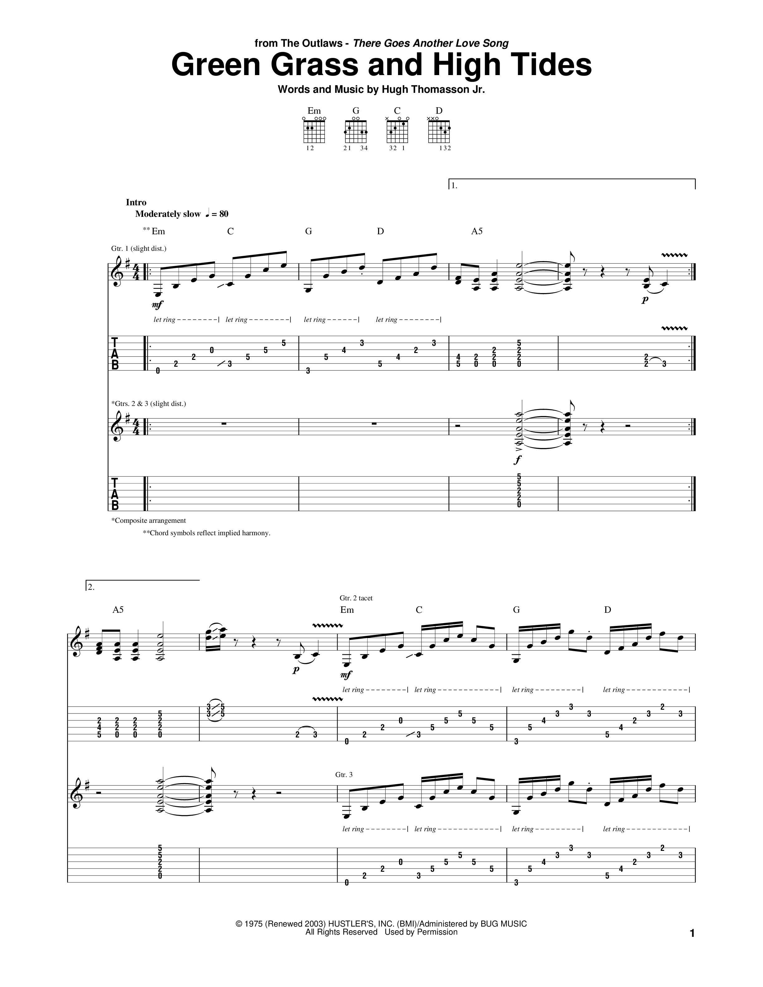 Play Official version of Green grass and high tides sheet music by Outlaws for Guitar ...