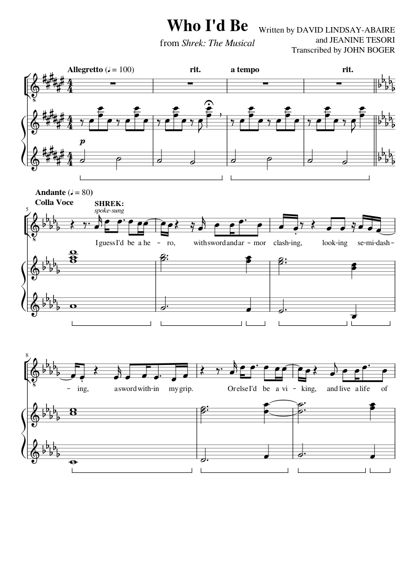 Who I'd Be - "Shrek: The Musical" Sheet music for Piano, Vocals (Piano ...