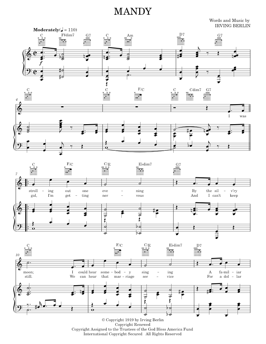 Play Official version of Mandy Sheet Music by Bing Crosby for Piano ...