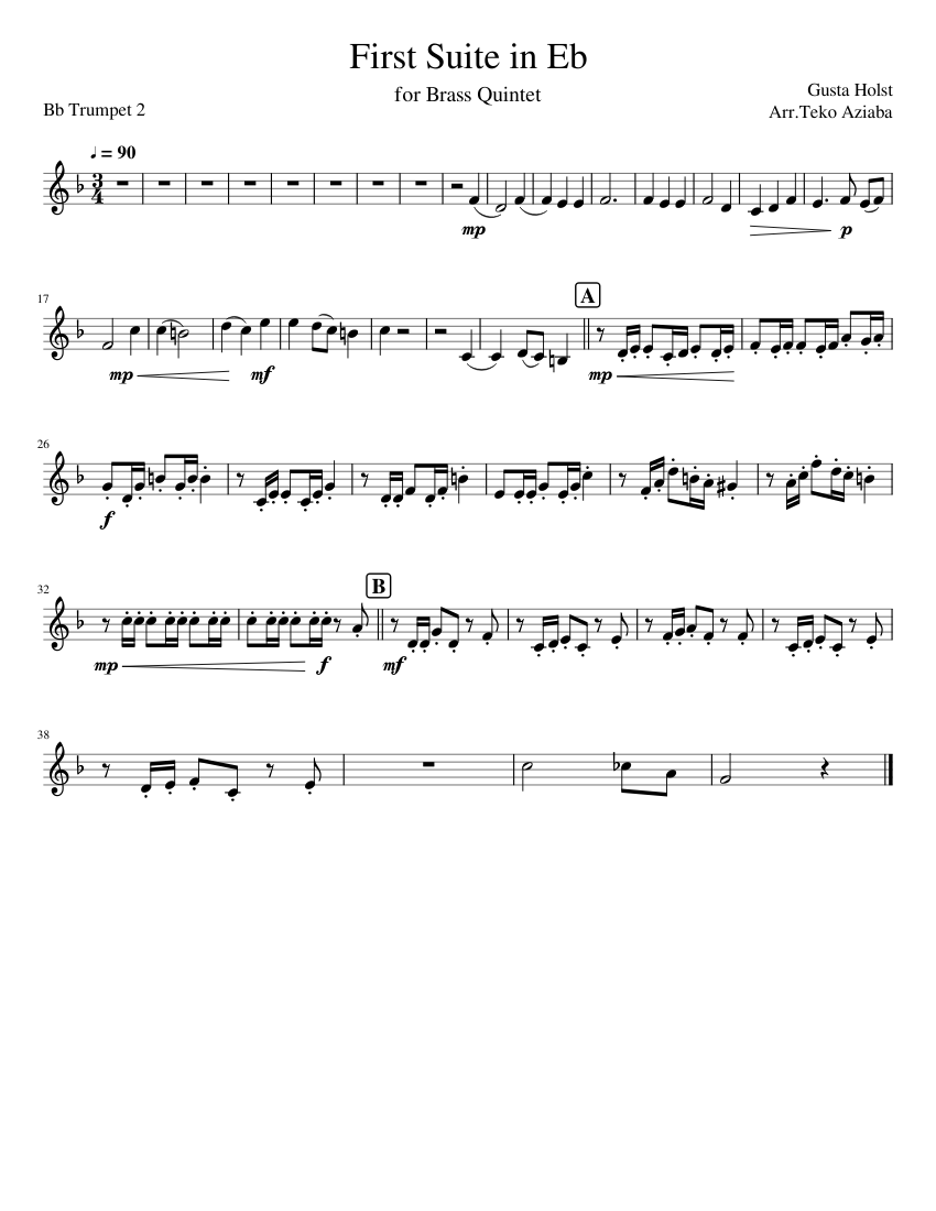 First Suite in Eb-Bb Trumpet 2 Sheet music for Trumpet in b-flat (Solo ...
