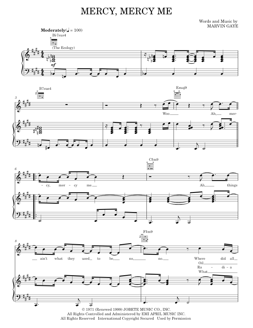 Play Official version of Mercy mercy me sheet music by Marvin Gaye for ...
