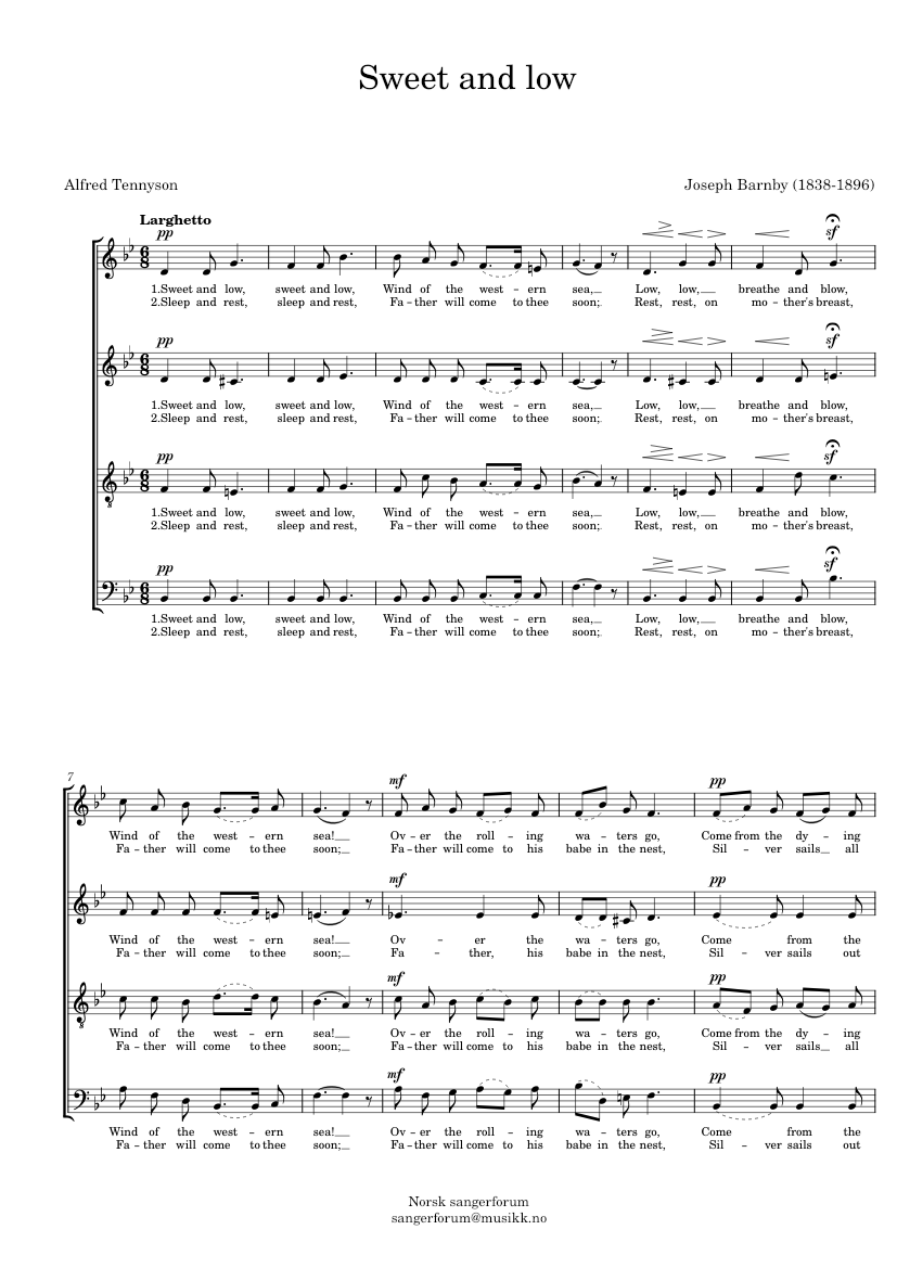 Sweet and low Sheet music for Soprano, Alto, Tenor, Bass voice (Choral ...