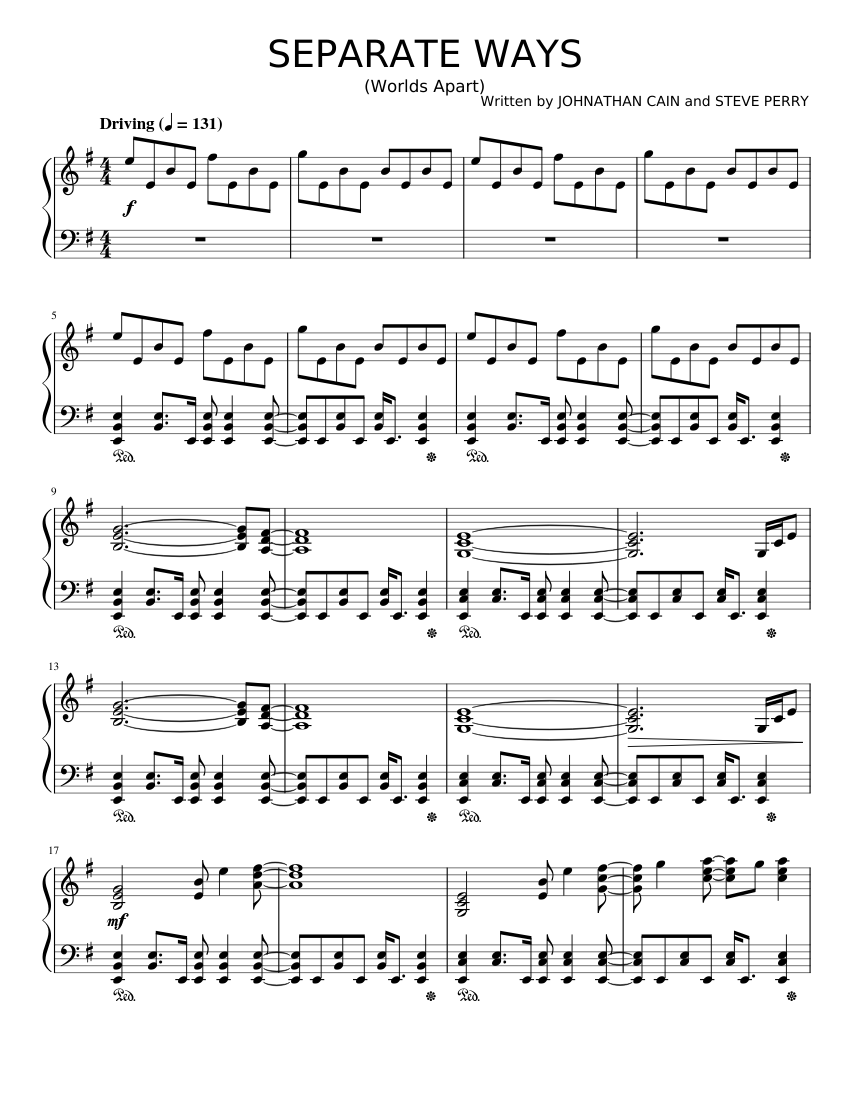 Separate Ways (Worlds Apart) – Journey Sheet Music for Piano (Solo ...