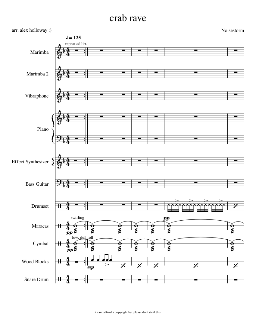 crab rave Sheet music for Piano, Vibraphone, Snare drum, Crash & more ...