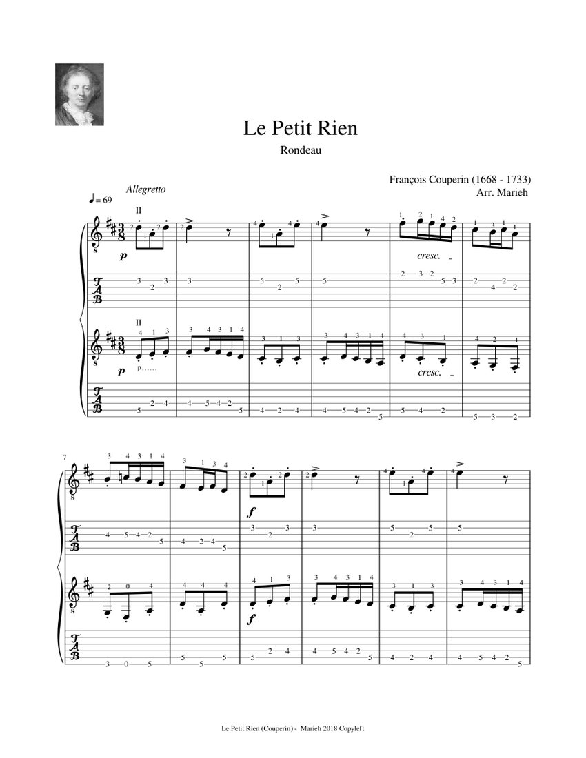 Le Petit Rien - François Couperin (1668 - 1733) - Tablature Sheet music ...