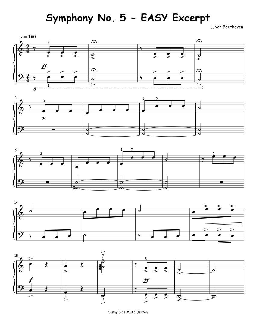 Beethoven - Symphony No. 5 (Easy) Sheet Music for Piano (Solo ...