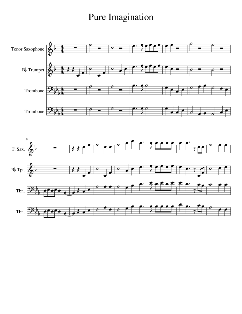 Pure Imagination Sheet music for Trombone, Saxophone tenor, Trumpet in ...