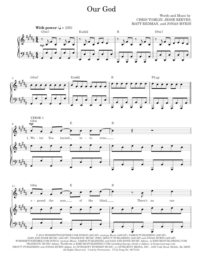Play Official version of Our God Sheet Music by Chris Tomlin for Piano ...