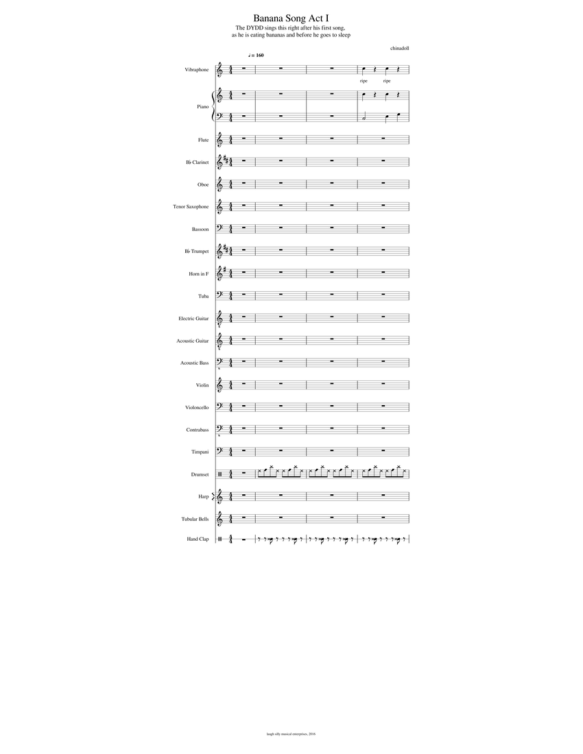 Downy Yellow Dingle Dork Banana Song Act I Sheet music for Piano, Tuba ...