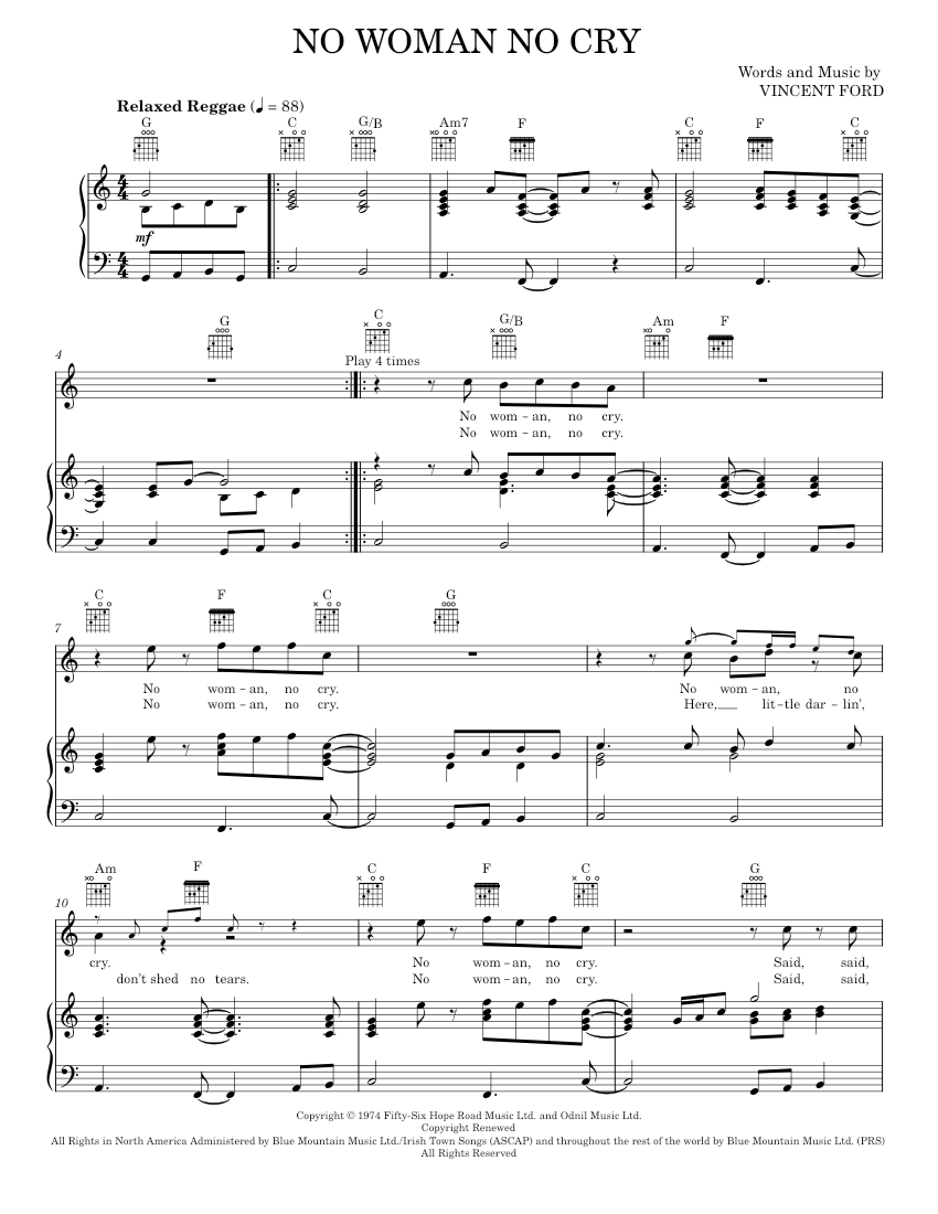 no woman no cry Sheet music for Piano, Vocals by Bob Marley Official ...
