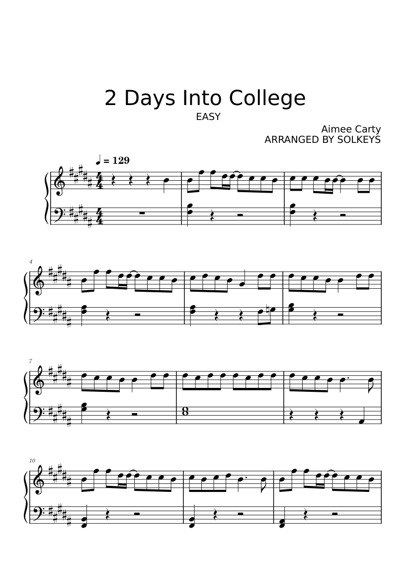 2 Days Into College Sheet Music for Piano (Solo) easy | MuseScore.com