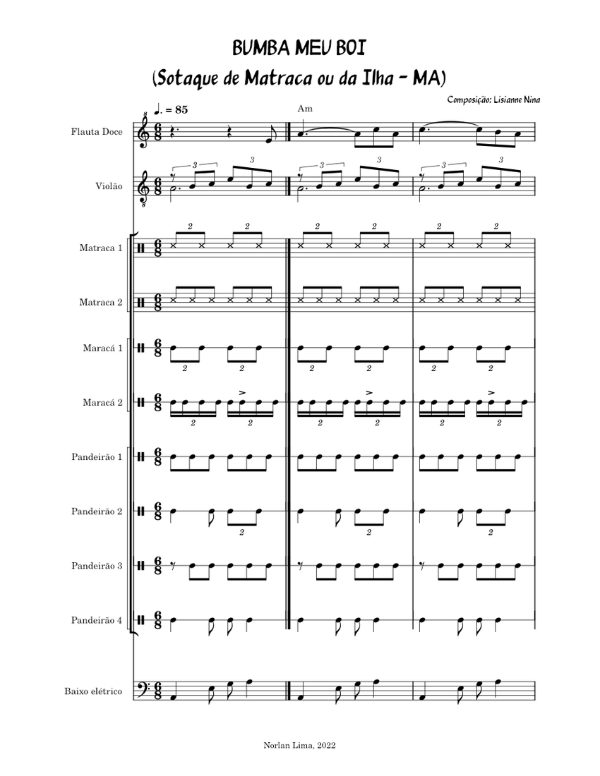 BUMBA MEU BOI DE MATRACA Sheet music for Tambourine, Guitar, Bass ...