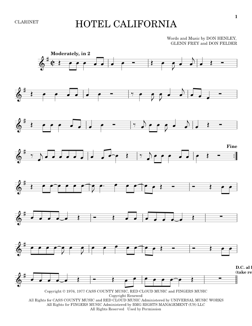 Play Official version of Hotel california Sheet Music by Eagles for ...