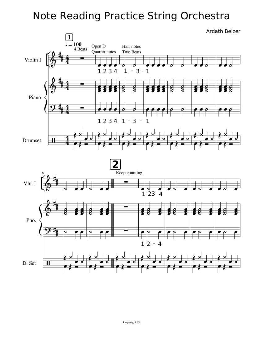Note Reading Violin Sheet music for Piano, Violin, Drum group (Mixed ...