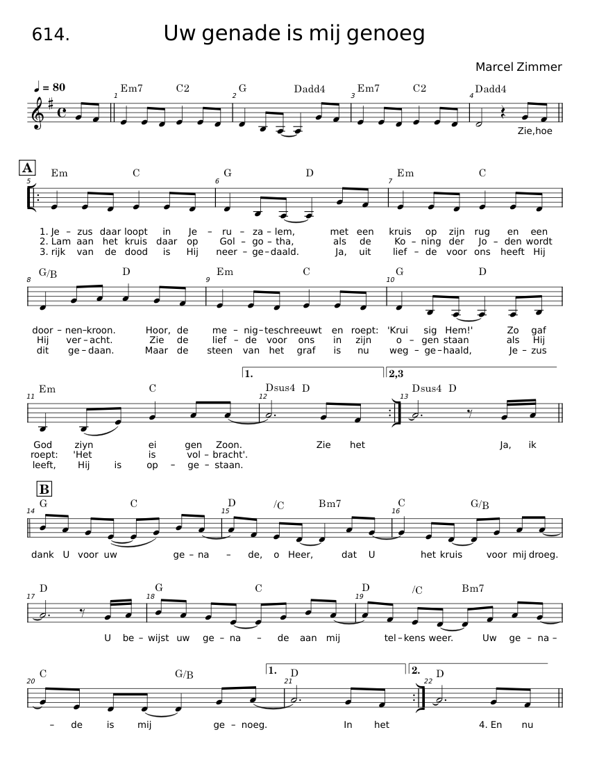 Uw genade is mij genoeg - Marcel Zimmer Sheet music for Synthesizer ...