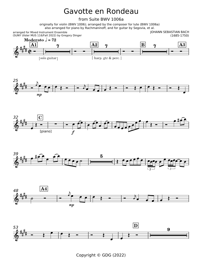 Gavotte en rondeau - Johann Sebastian Bach Sheet music for Flute (Solo ...