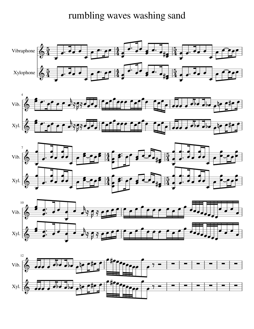 rumbling waves washing sand Sheet music for Vibraphone, Xylophone ...
