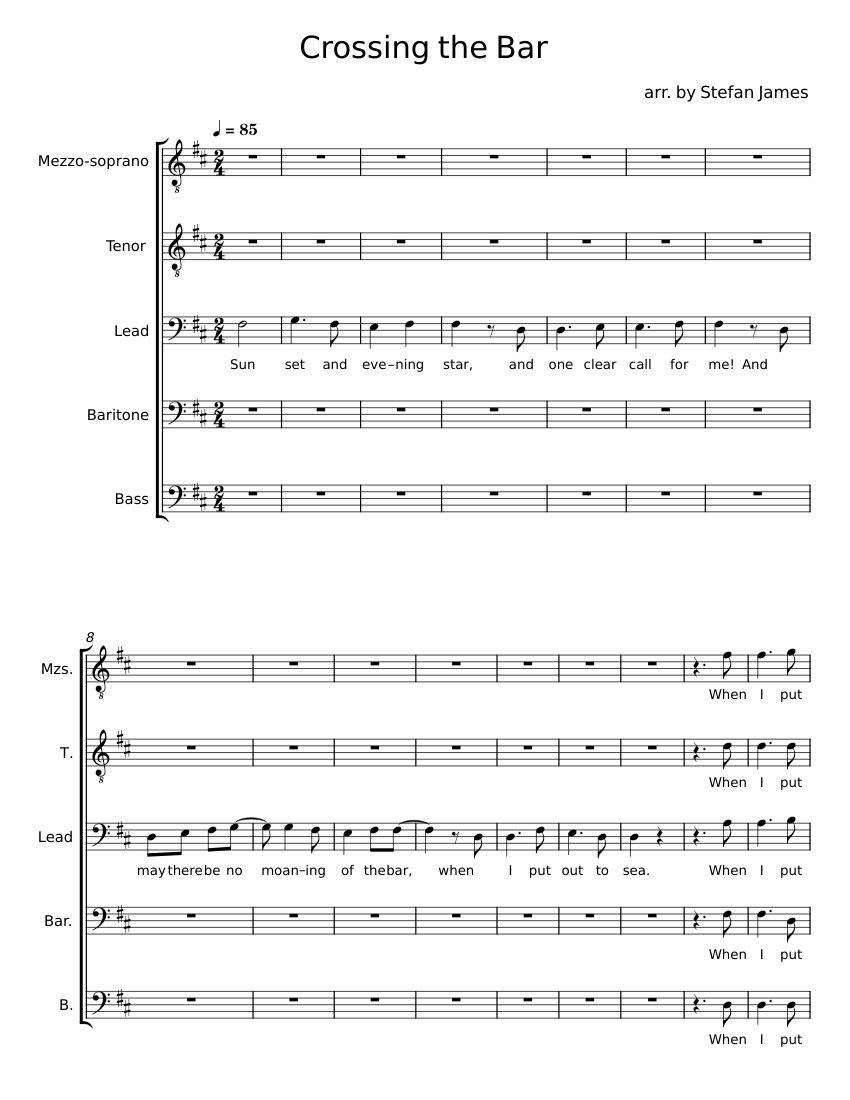 Crossing the Bar Sheet music for Bass guitar, Synthesizer (Mixed ...